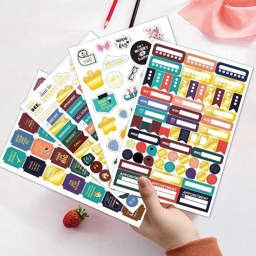 206Pcs 4sheets Planner Stickers Scrapbooking School Stationery Diary ...