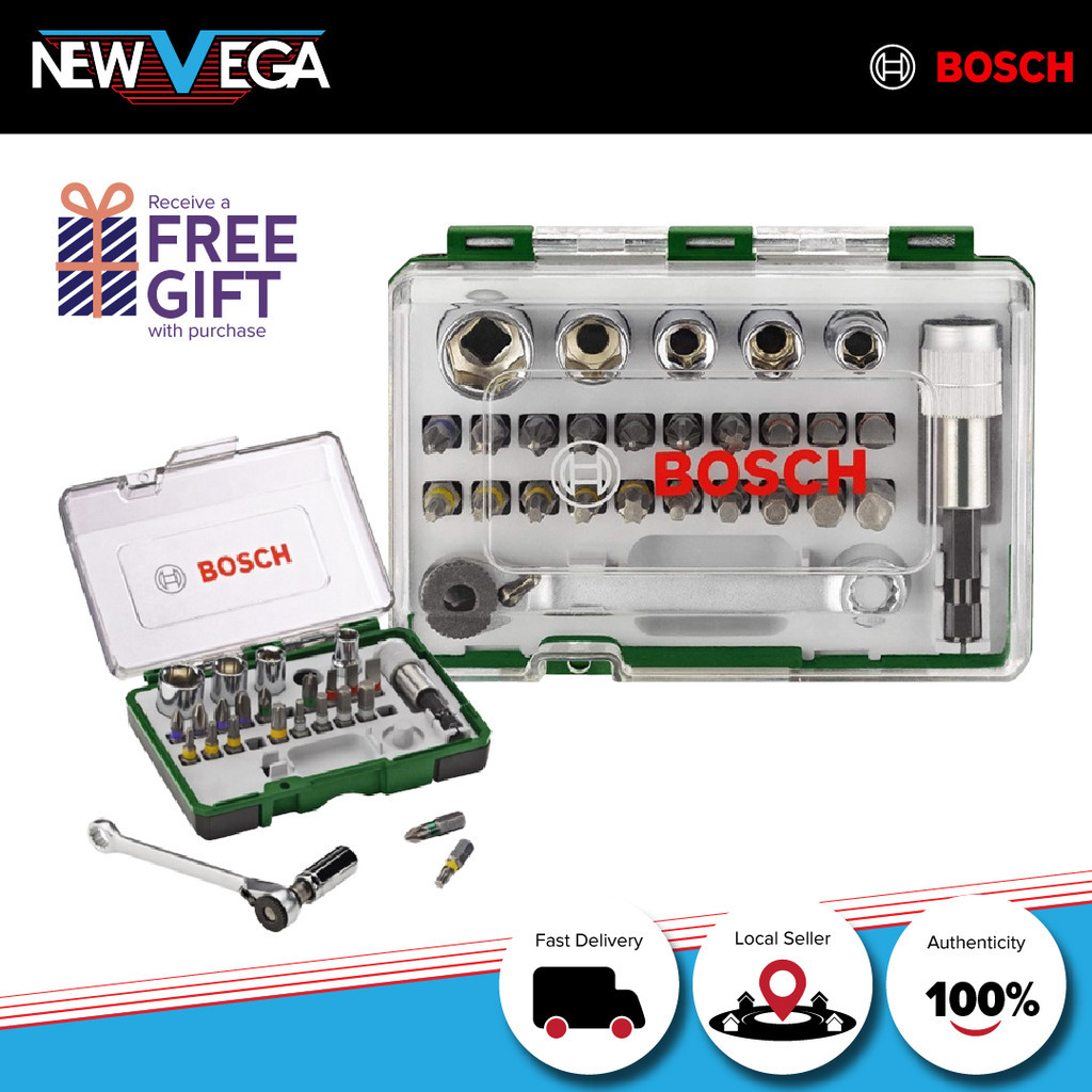 BOSCH Universal 27-Piece Screwdriver Bit & Ratchet Set with Quick ...