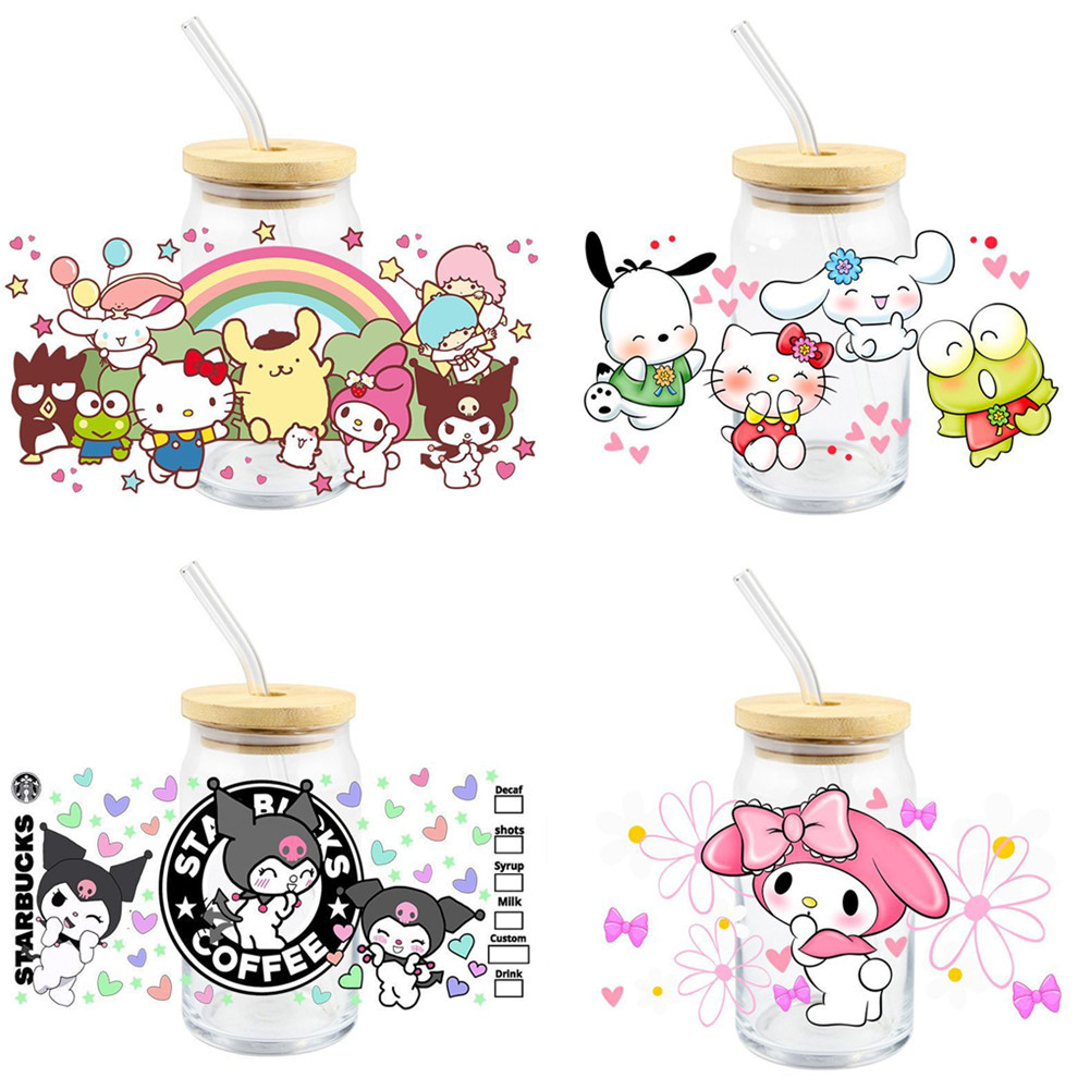 Sanrio Hello Kitty Kuromi Design UV DTF Sticker for 16ozCup Glass Wrap ...