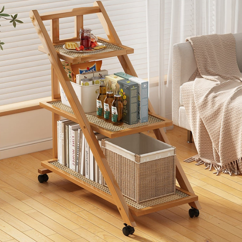 Small Cart Simple Bookshelf Plastic Rattan Original Color 3-Layer ...