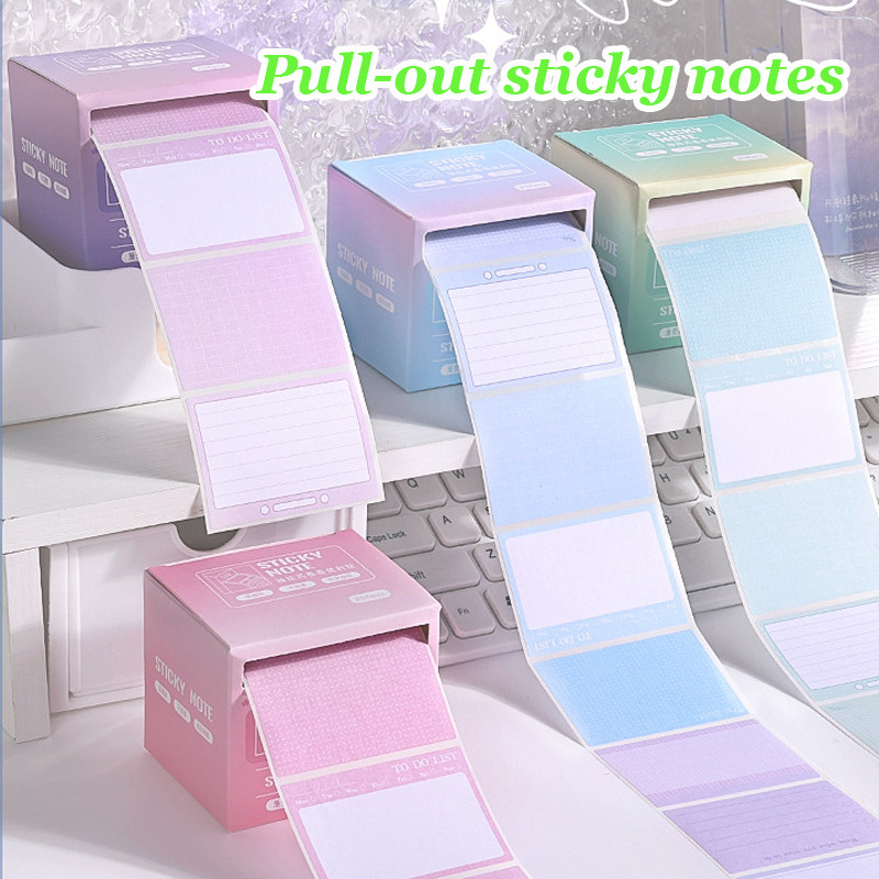 Full Sticky Note Roll Tape with Pull-Out Dispenser Box Self-Adhesive Note Book Sticker Label for ...