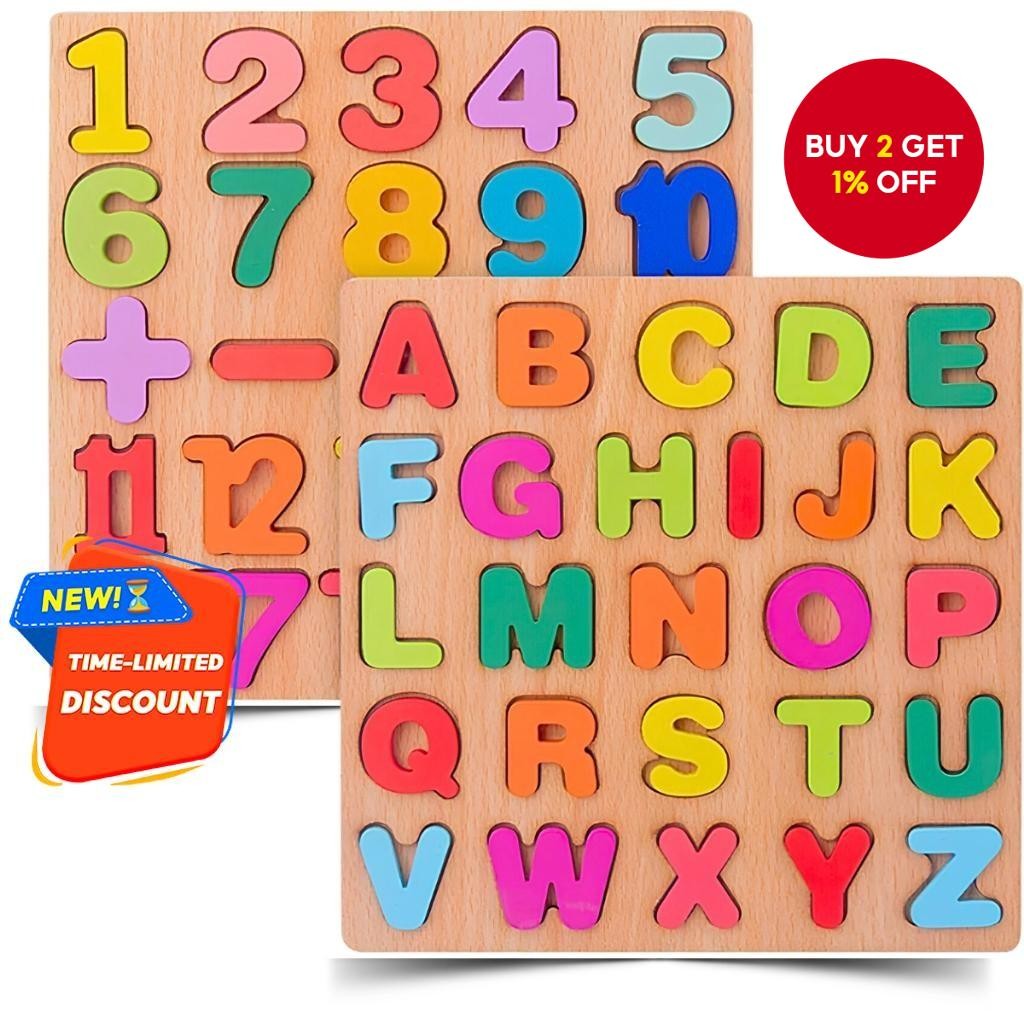 Colorful Wooden Alphabet Number Puzzles for Kids, Smart Matching ...