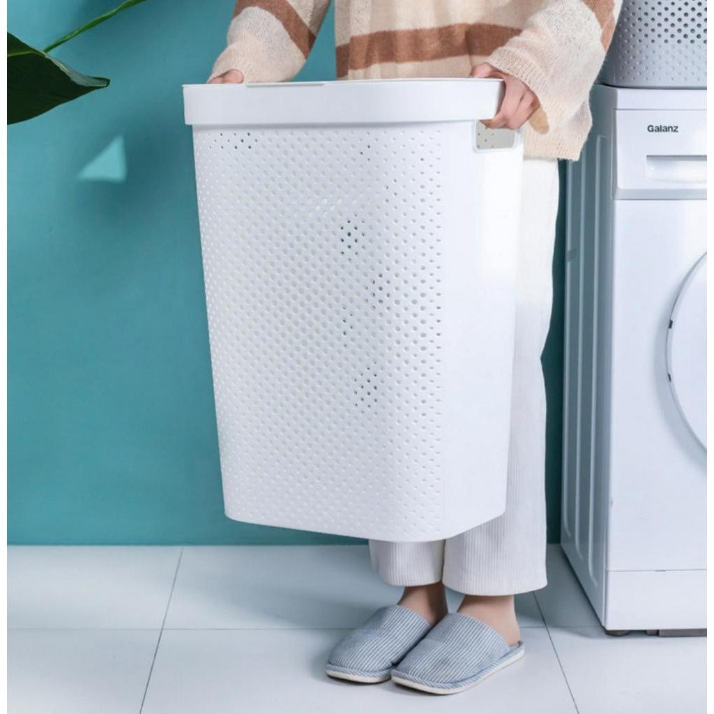 60L Aesthetic Simple Large Capacity Plastic Clothes Laundry Basket Big ...