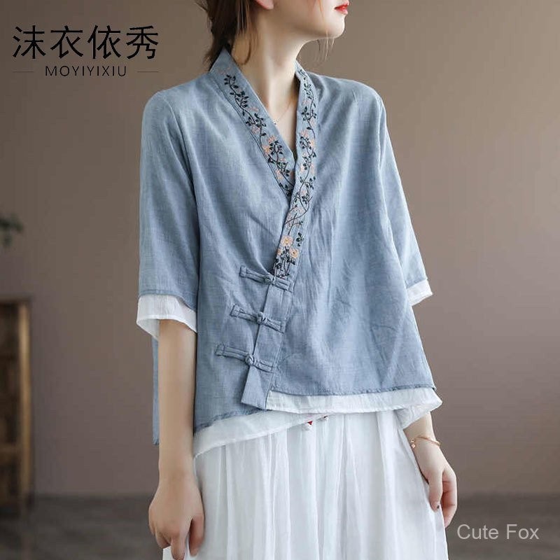 旗袍上衣 汉服上衣 Chinese Style Top Hanfu Top Tang Suit Embroidery Artistic ...