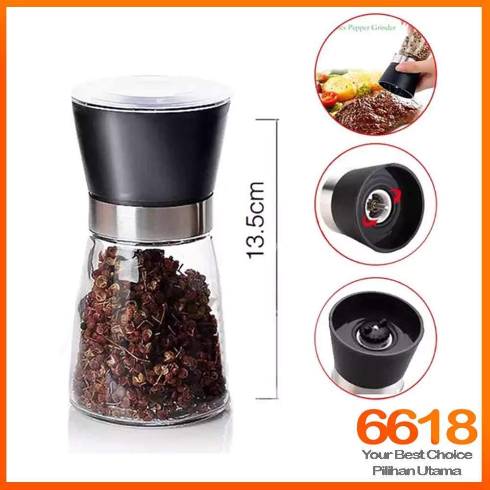 Pengisar Lada Hitam Kaca Grinder Black Pepper Mill Manual Glass ...