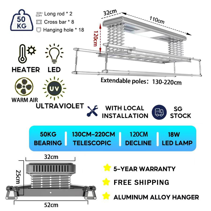 Aluminum alloy electric intelligent drying rack household laundry ...