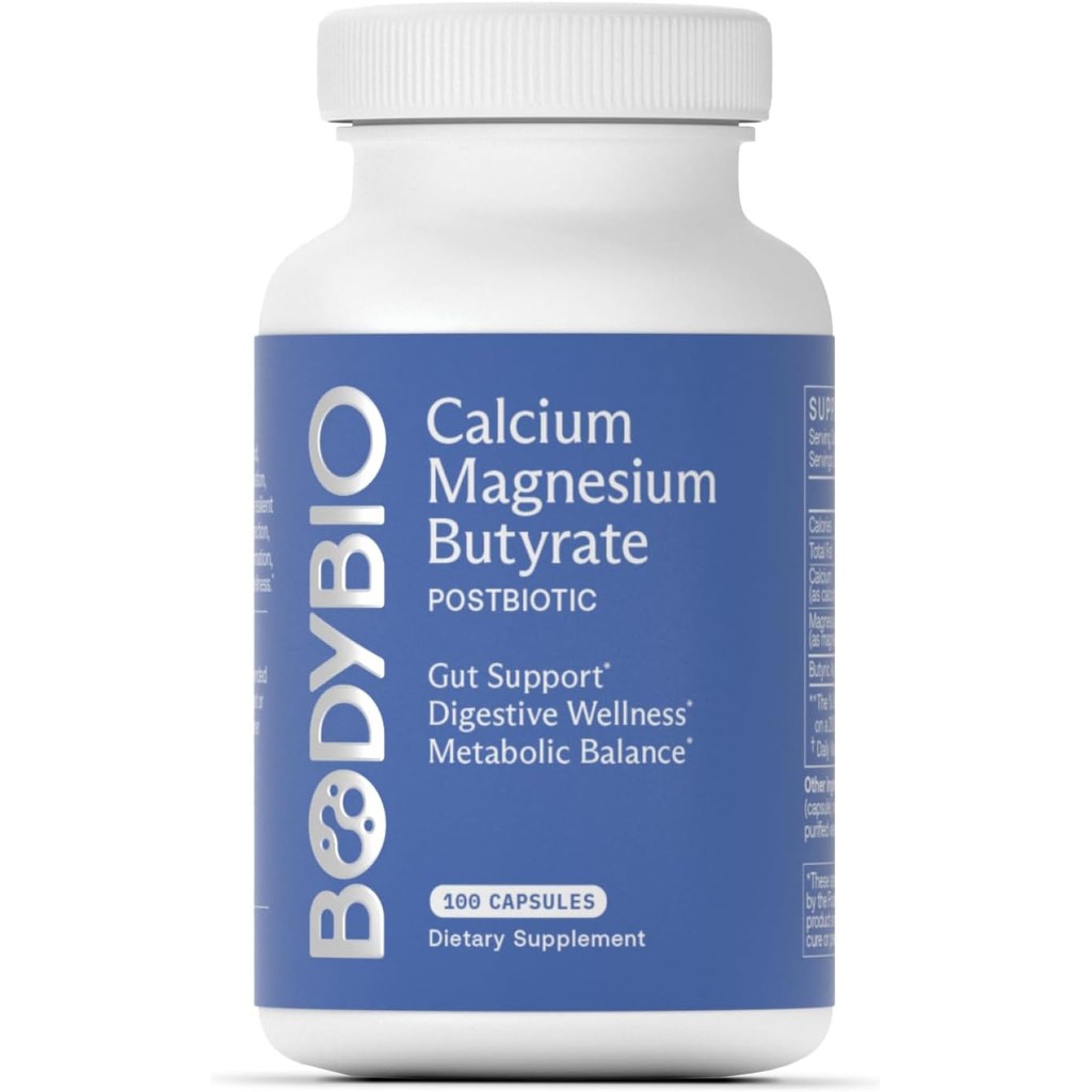 BodyBio Calcium Magnesium Butyrate - Postbiotic for Gut Health, Leaky ...