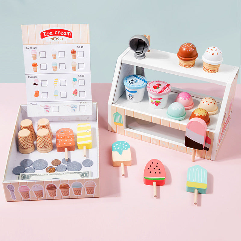 (local stock) Wooden Ice Cream Counter Pretend Play Kitchen Toy ...