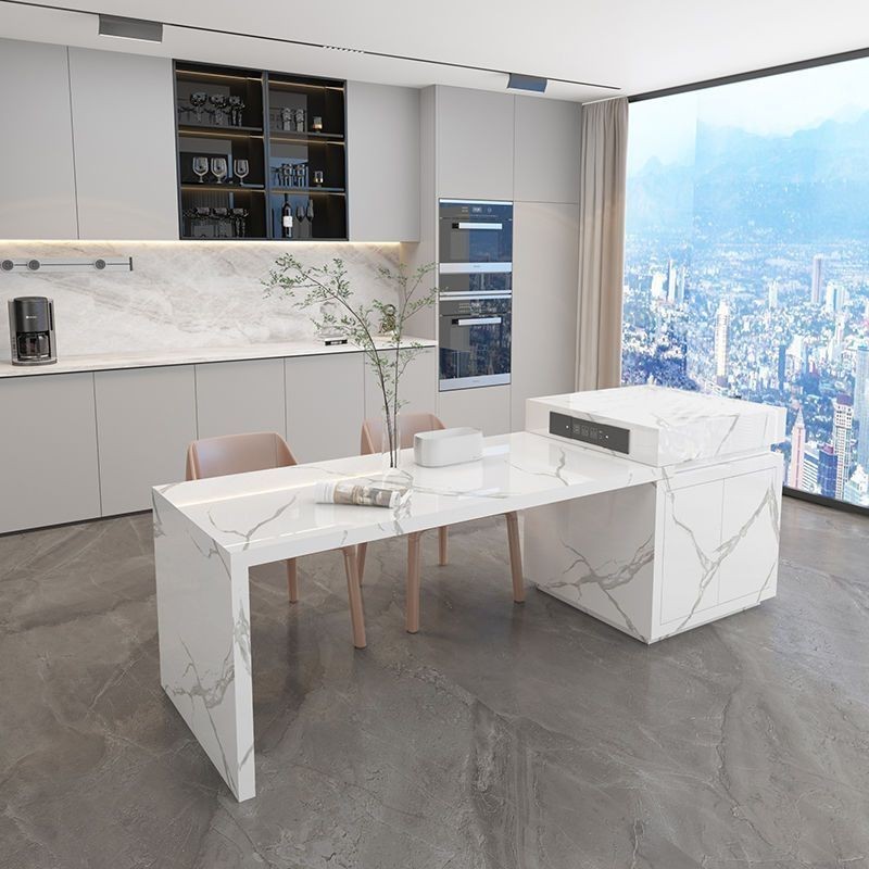 J-H/ Cream Style Light Luxury Stone Plate Kitchen Island Dining Table ...