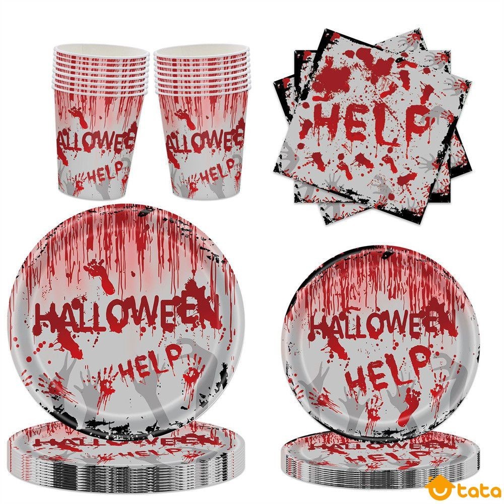 New Horror Blood Handprint Disposable Dinner Plate Halloween Secret ...