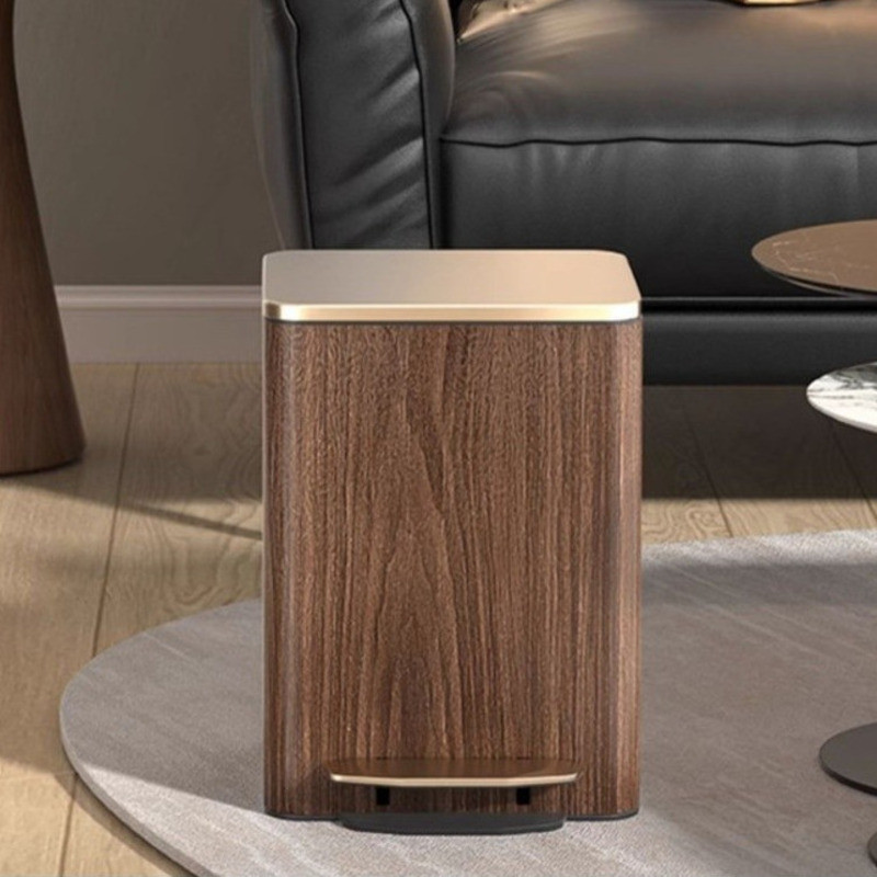 Luxury Leather Dustbin New Style Office Dustbin with Lid Wood Grain ...