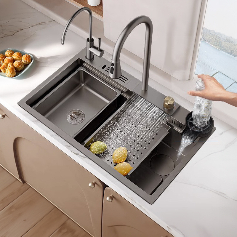 Feiyu Waterfall Sink, Large Single Sink, Kitchen, 304 Stainless Steel ...