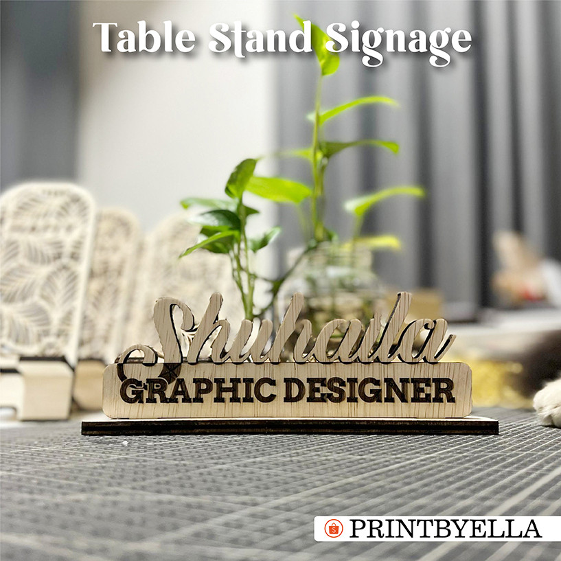 Signboard Ukiran Meja / Table Stand Signage / Papan Tanda Nama Ukir ...
