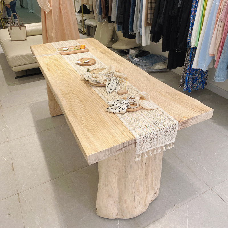 Luxury Clothing Display Table Island Waterfall Solid Wood Display Stand ...