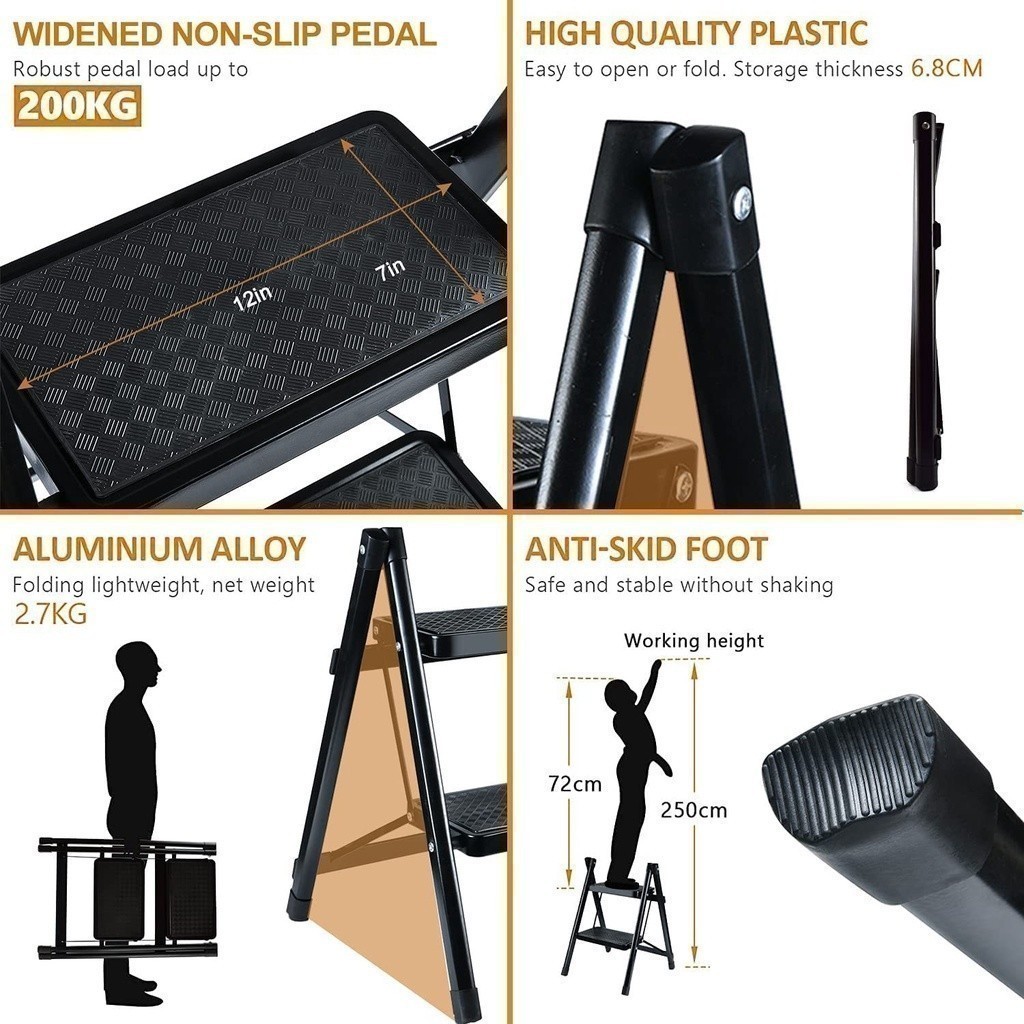 SHANJIE Ladder Folding Ladder 2/3 Step Household Carbon Steel Kitchen ...