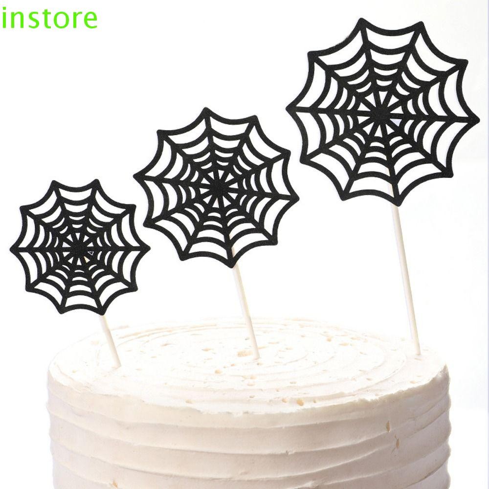 INSTORE Spider Web Cake Toppers, Paper Spider Halloween Cupcake Toppers ...