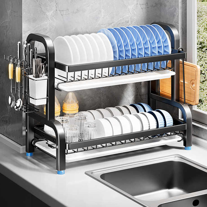 Dish Drying Rack 2-Tier Compact Kitchen Dish Rack Drainboard Set Large ...
