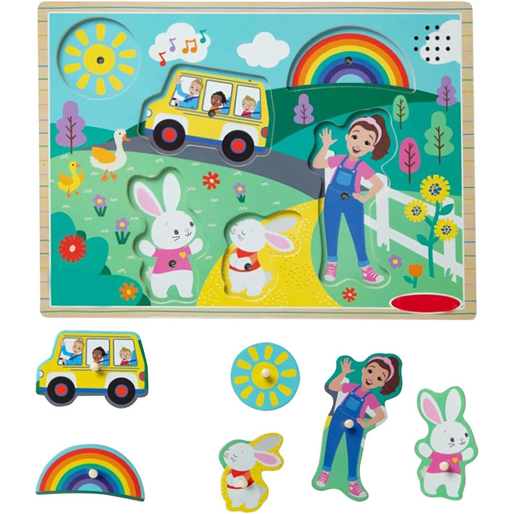 Wooden Song Peg Puzzle 6pc Wooden Ms Rachel Cartoon Scene Puzzles with ...