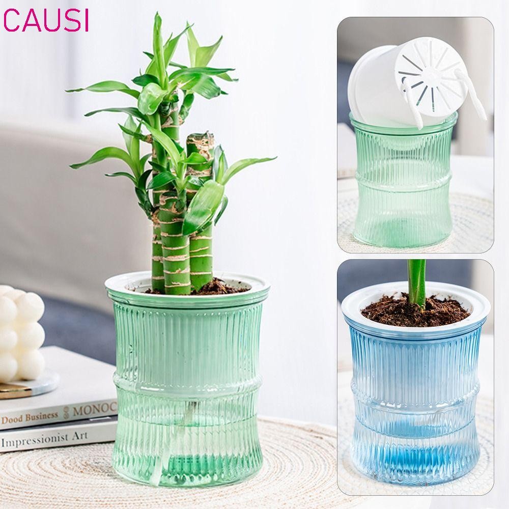 CAUSI Flower Pot, Room Decor Self Watering Bamboo Planter Pots ...