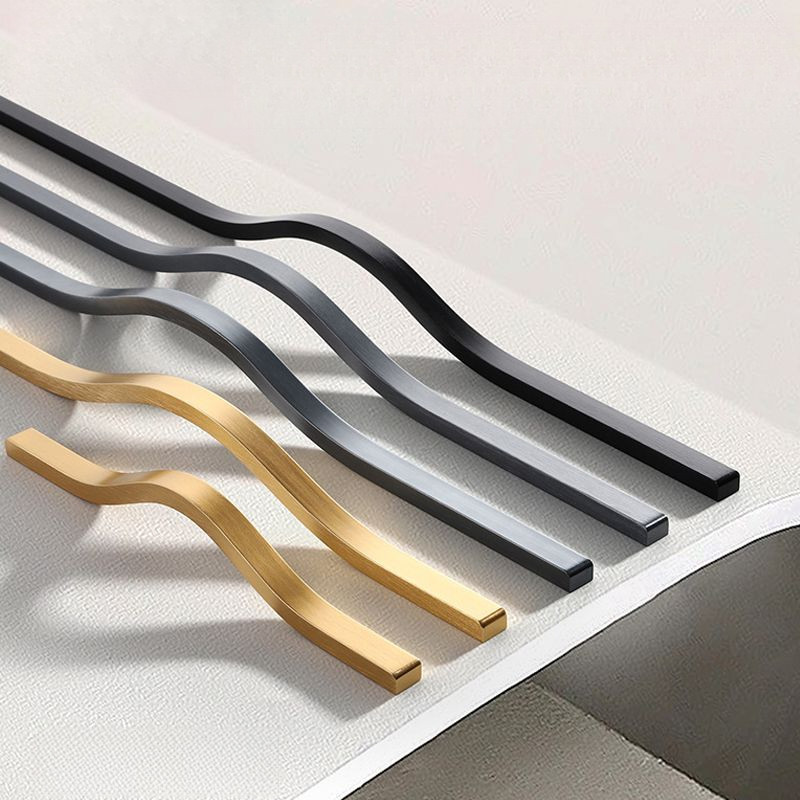 Nordic Aluminum Alloy Long Cabinet Door Handle Curved Wardrobe Drawer ...