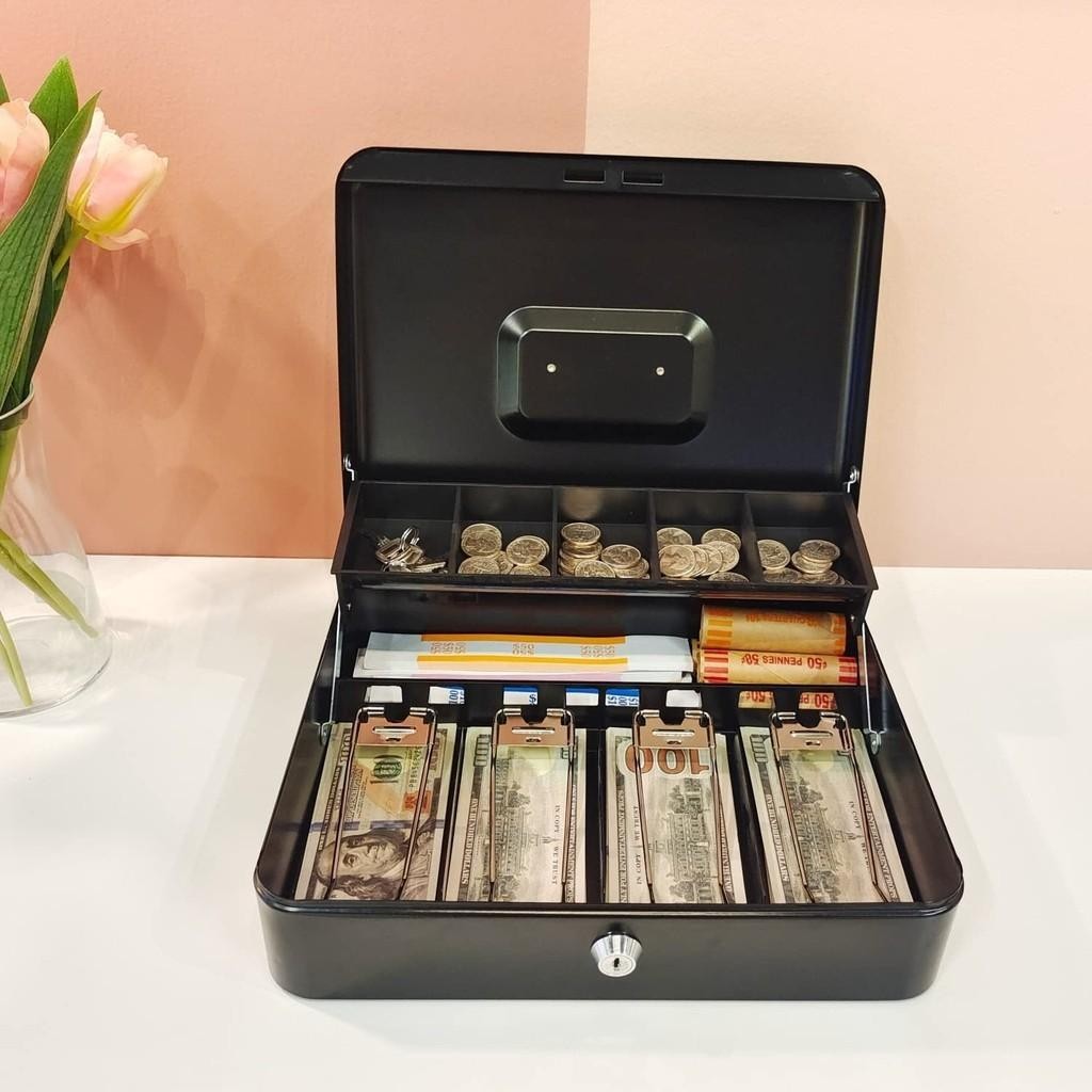 【SG Seller】Cash Box with Lock and Money Tray Metal 2 layer Cash Box for ...