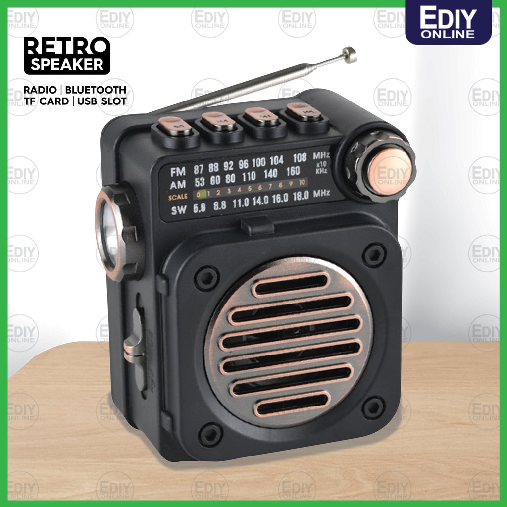 Mini Radio With Antenna 】 Rechargeable Retro Bluetooth Speaker FM USB ...