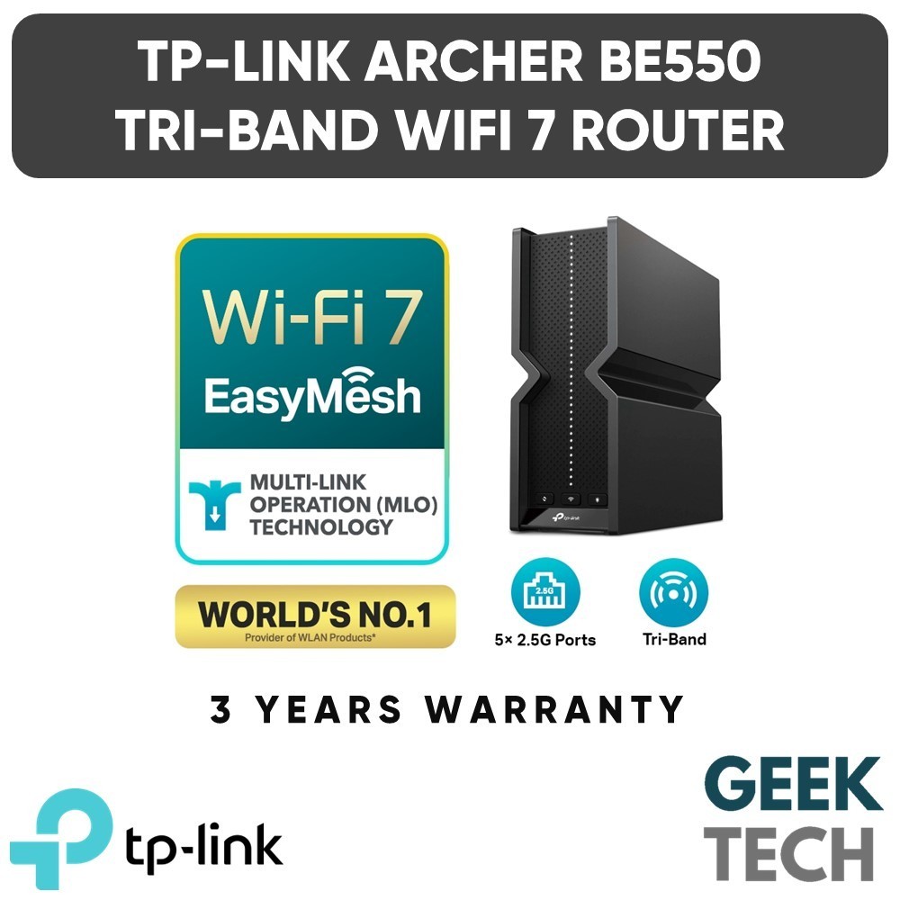 TP-Link Archer BE550 WiFi 7 BE9300 Tri-Band 5x 2.5G Ports Router with ...
