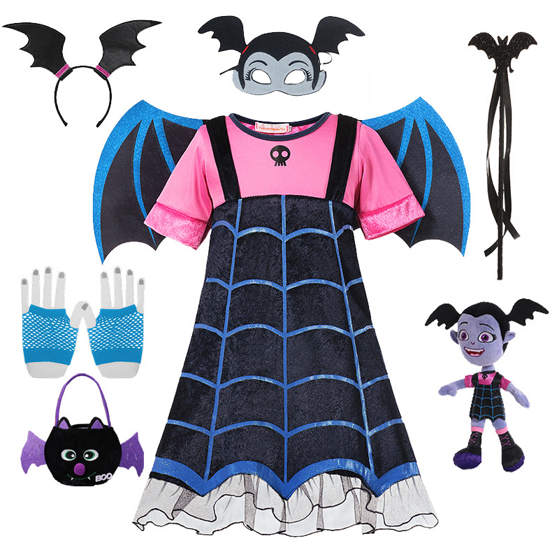Halloween Cosplay Costume Vampire Girls Cosplay Dress Blue Winged Set ...