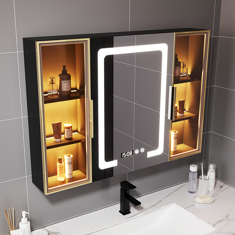 Bathroom Smart Mirror Cabinet Separate Wall-Mounted Brown Glass Door ...