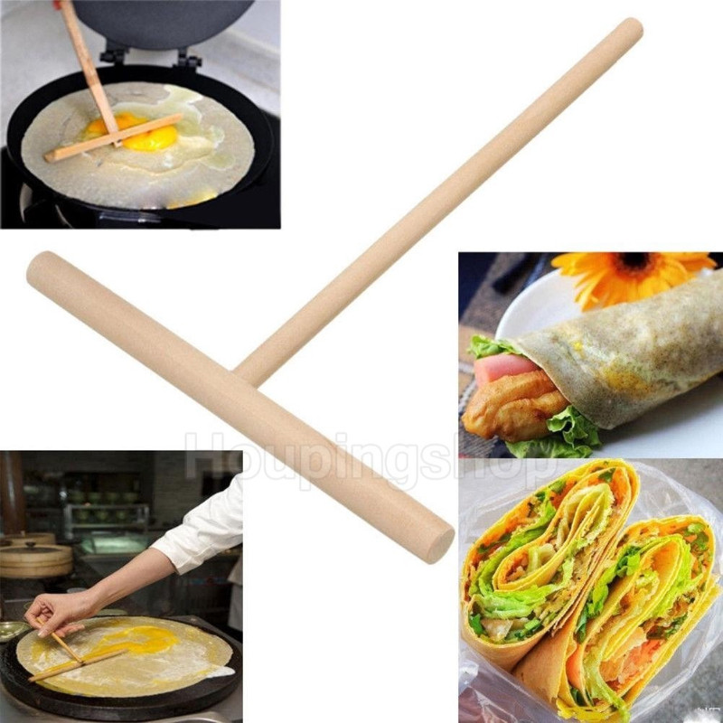 T Shape Wooden Rake Round Batter Pancake Crepe Spreader Kitchen Tools ...