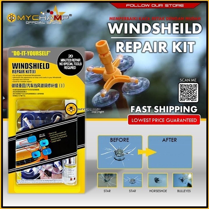Car Window Glass Crack Chip Windscreen Repair Kit Cermin Pecah Retak ...