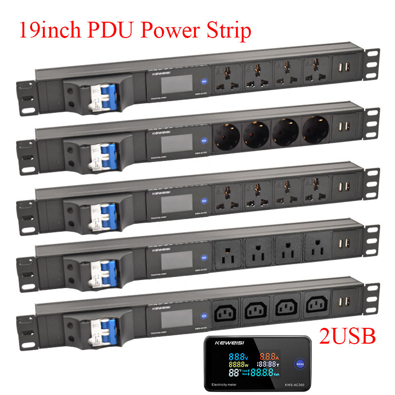19Inch PDU Power Strip 2USB EU/US/UK C13/Universal Outlet Digital ...