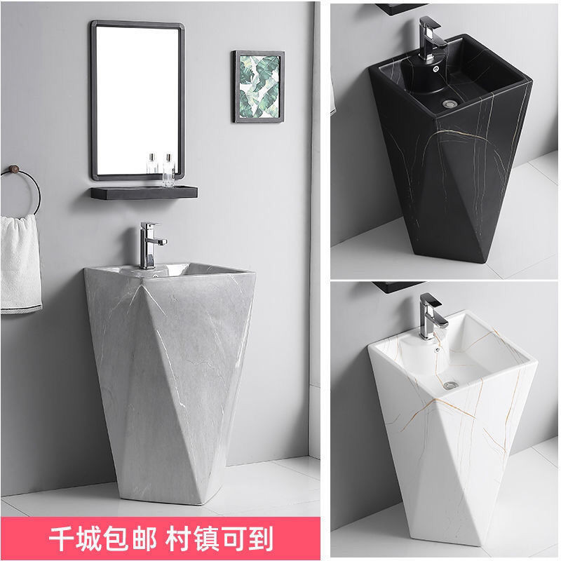 Nordic Style Pedestal Basin Ceramic Integrated Wash Basin Square ...