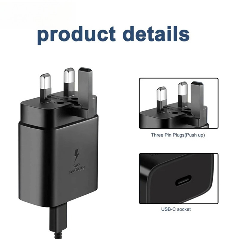 For Samsung 45W Super Fast Charging UK Plug Charger 5A USB C Type-C ...