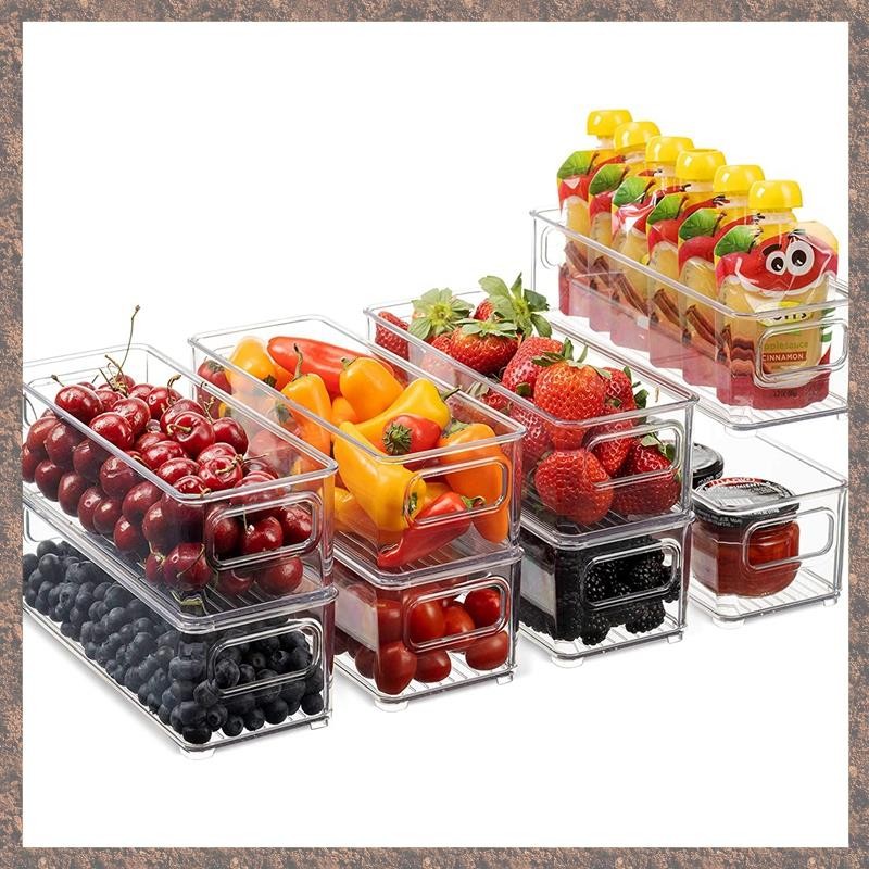 V D)Set (S of T 8 Stackable Plastic Food Storage Bins - Refrigerator ...