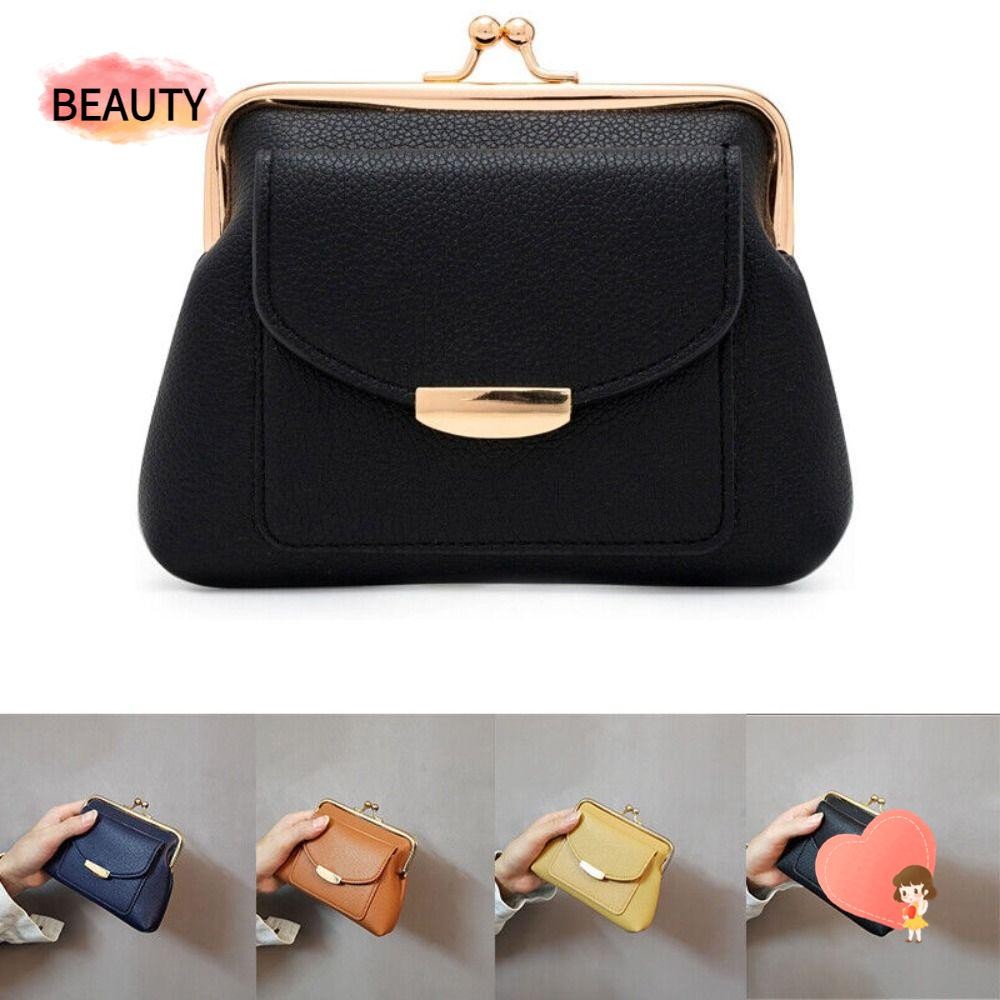 BEAUTY Mini Lock Clip Coin Purse, Solid Color Compact Bifold Key Bag ...