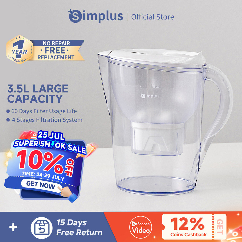 Simplus 3.5L Filter Kettle With Water Filter Jug Picther Water Purifier ...