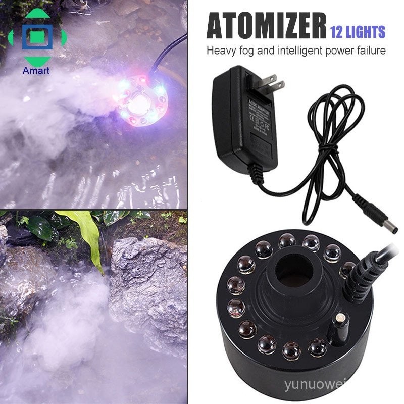 12 Leds Ultrasonic Mist Maker Fogger Water Fountain Pond Fog Machine ...