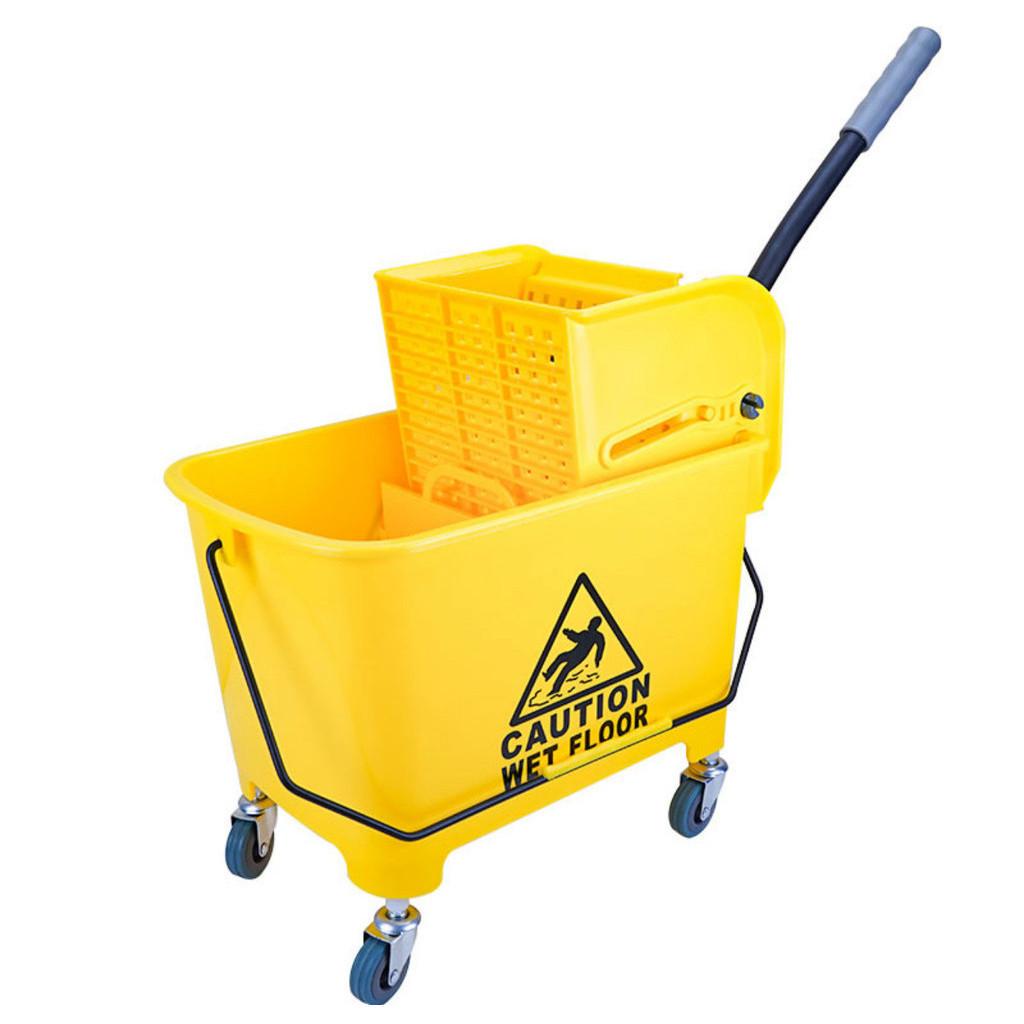 Bright Vibrant Yellow Mopping Pail with Wringer Trolley Industrial Mop ...