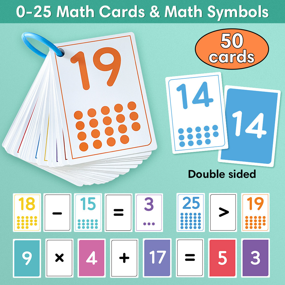 50Pcs Maths Flashcards for Kids Learning 0-25 Addition Subtraction ...