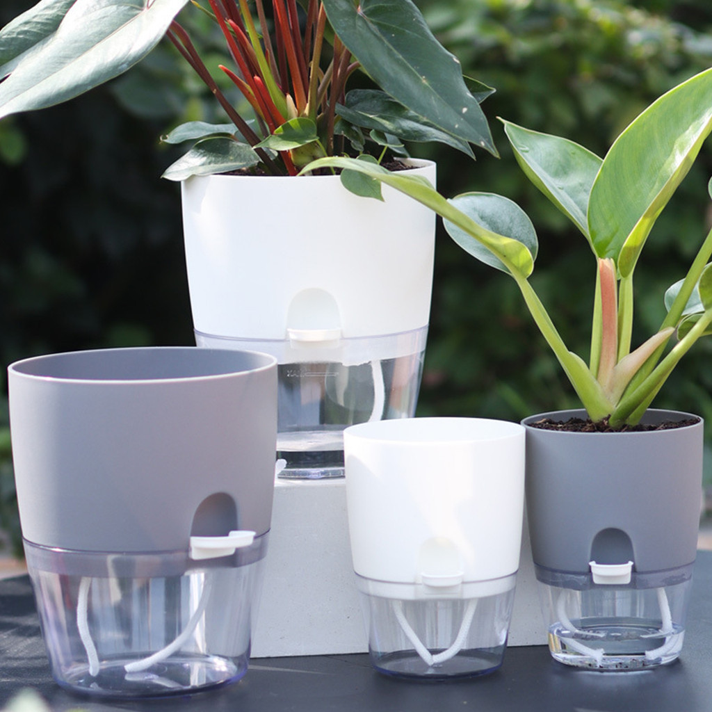 Self Watering Flower Pot Home Plastic Hydroponics Transparent Double ...