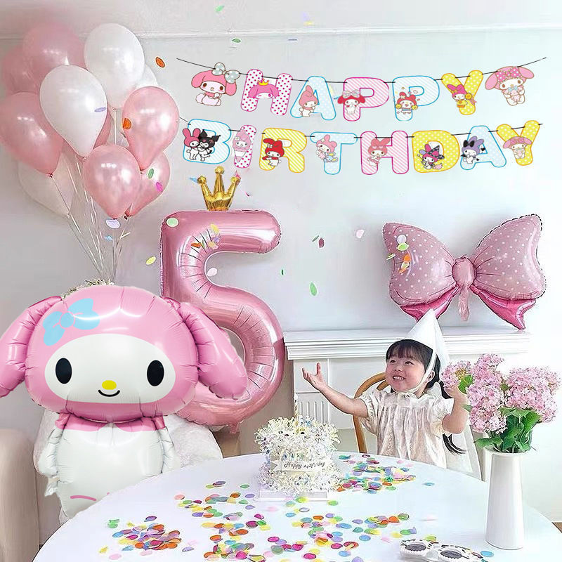 My Melody Balloon Kit Macaron Pink White Latex Balloon for 1-9age Girl ...