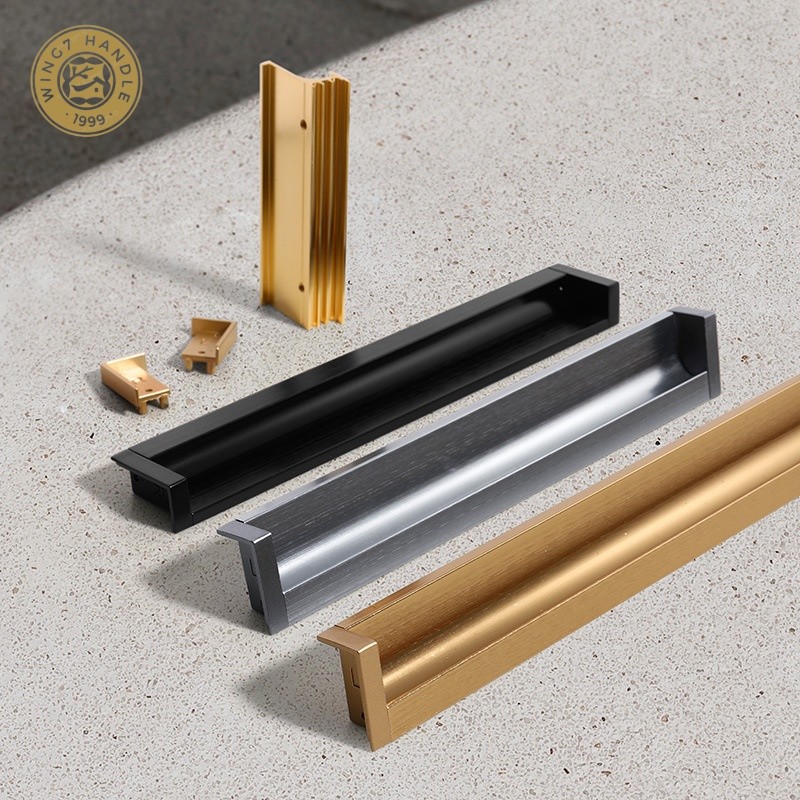 Modern Long Handle Minimalist Black Recessed Digged Wardrobe Door ...