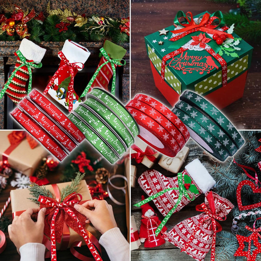 25Yards 1cm Merry Christmas Printing Grosgrain Ribbon Christmas ...