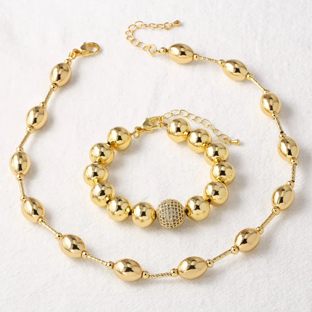 Chunky Beaded Chain Necklaces for Women / Gold Plated Beads Twist Chain ...