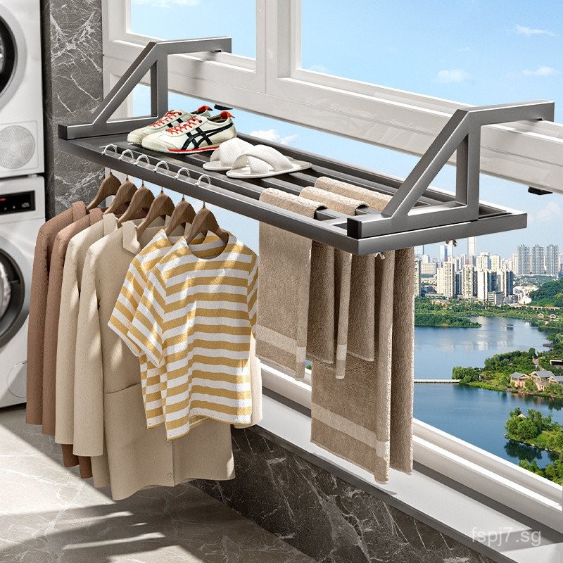 No-Drill Balcony Clothes Drying Rack, Balcony Clothes Rack, Storage ...