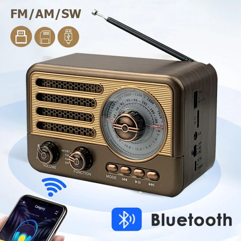 Retro Vintage Radio Portable Bluetooth Speaker Full Band Radio AM FM SW ...