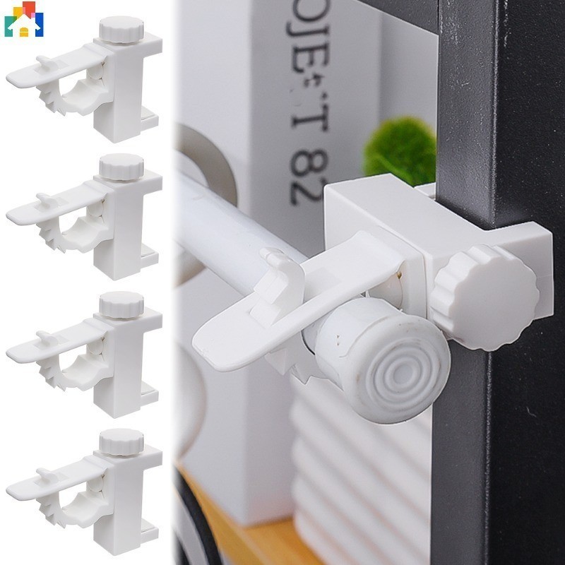 2Pcs Simple No Drill Curtain Rod Brackets Adjustable Telescopic Pole ...