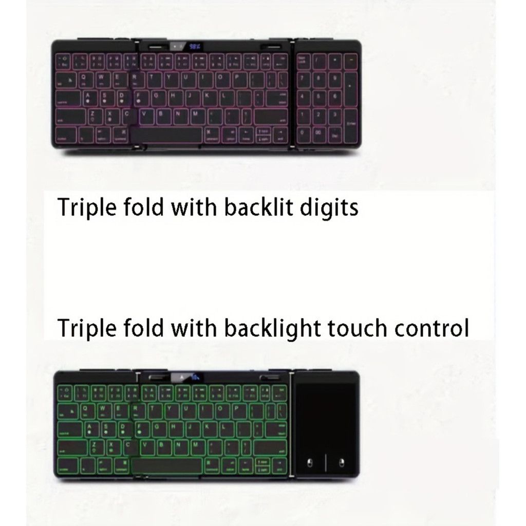 Jomaa RGB Backlight Bluetooth Foldable Keyboard with Battery Level ...