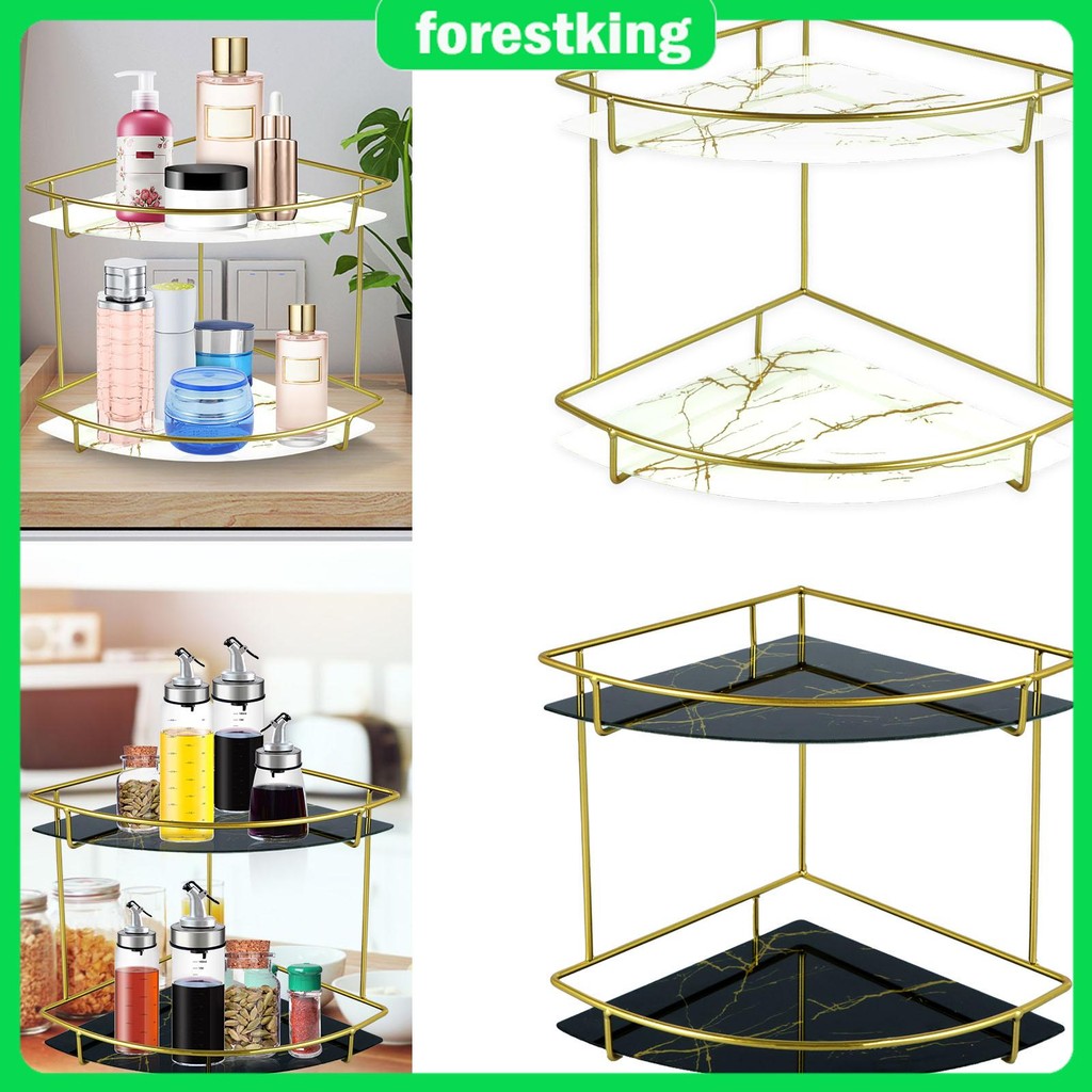 2 Tier Corner Bathroom Counter Organizer Metal Counter Corner Shelf ...